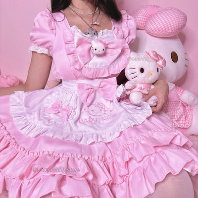 Pink Baby Kitty Princess Ribbon Maid Dress + Headband