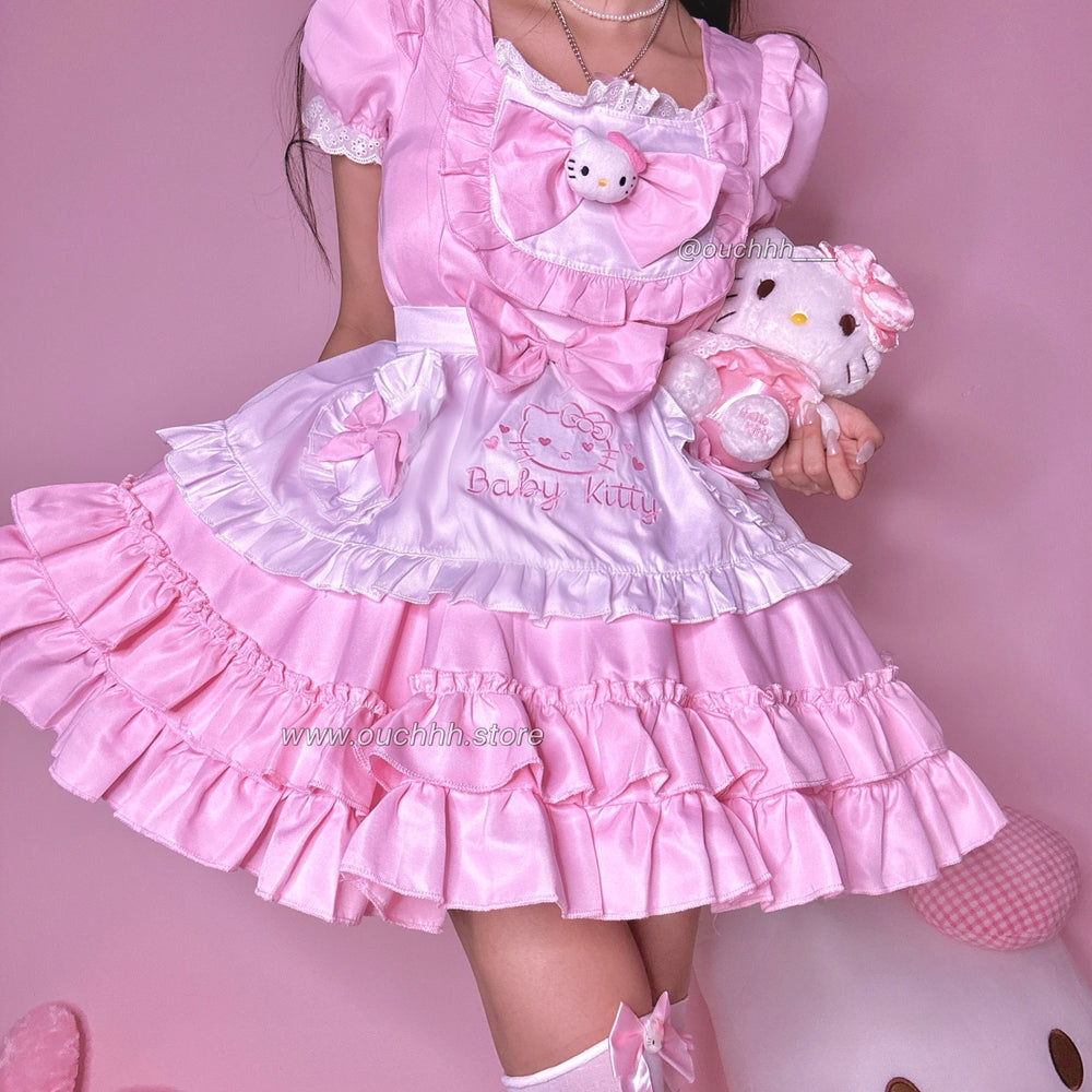 Pink Baby Kitty Princess Ribbon Maid Dress + Headband