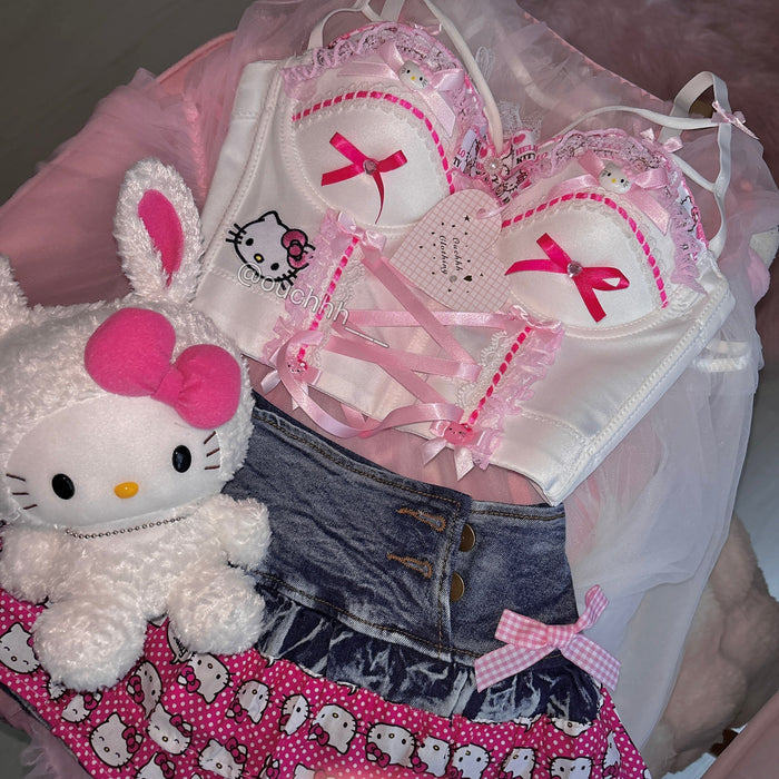 Hello Kitty Trim Mid Rise Mini Skirt (Hot Pink)